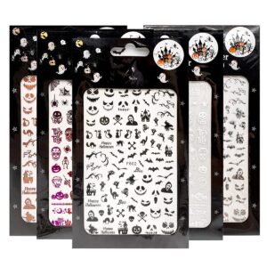 impressed nail art stickers for halloween 12 sheets, 1500+ self-adhesive diy customized nail decals for halloween party, include pumpkin/bat/ghost/skeleton/witch etc