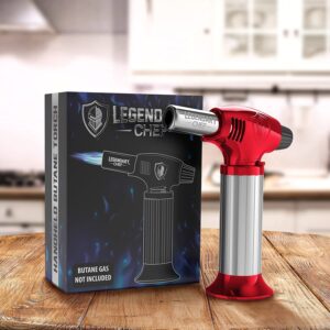 Culinary Cooking Torch - Kitchen Food Torch for Creme Brulee, Baking, Desserts and Searing- Butane Torch Lighter, Blow Torch for Cooking with Lock and Adjustable Flame (Butane Gas Not Included) Red