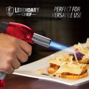 Culinary Cooking Torch - Kitchen Food Torch for Creme Brulee, Baking, Desserts and Searing- Butane Torch Lighter, Blow Torch for Cooking with Lock and Adjustable Flame (Butane Gas Not Included) Red