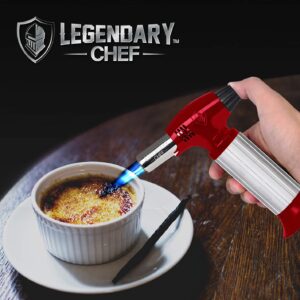 Culinary Cooking Torch - Kitchen Food Torch for Creme Brulee, Baking, Desserts and Searing- Butane Torch Lighter, Blow Torch for Cooking with Lock and Adjustable Flame (Butane Gas Not Included) Red