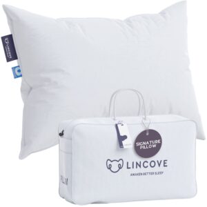 lincove signature 100% natural canadian white down luxury sleeping pillow - 800 fill power, 500 thread count cotton shell, made in canada, standard - soft, 1 pack