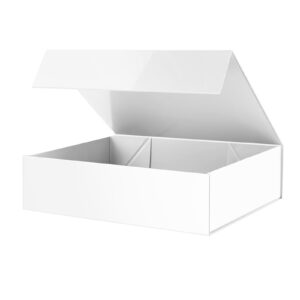 packhome gift box 13x9.7x3.4 inches, large gift box with lid, sturdy shirt box with magnetic lid for wrapping gifts (glossy metallic white)