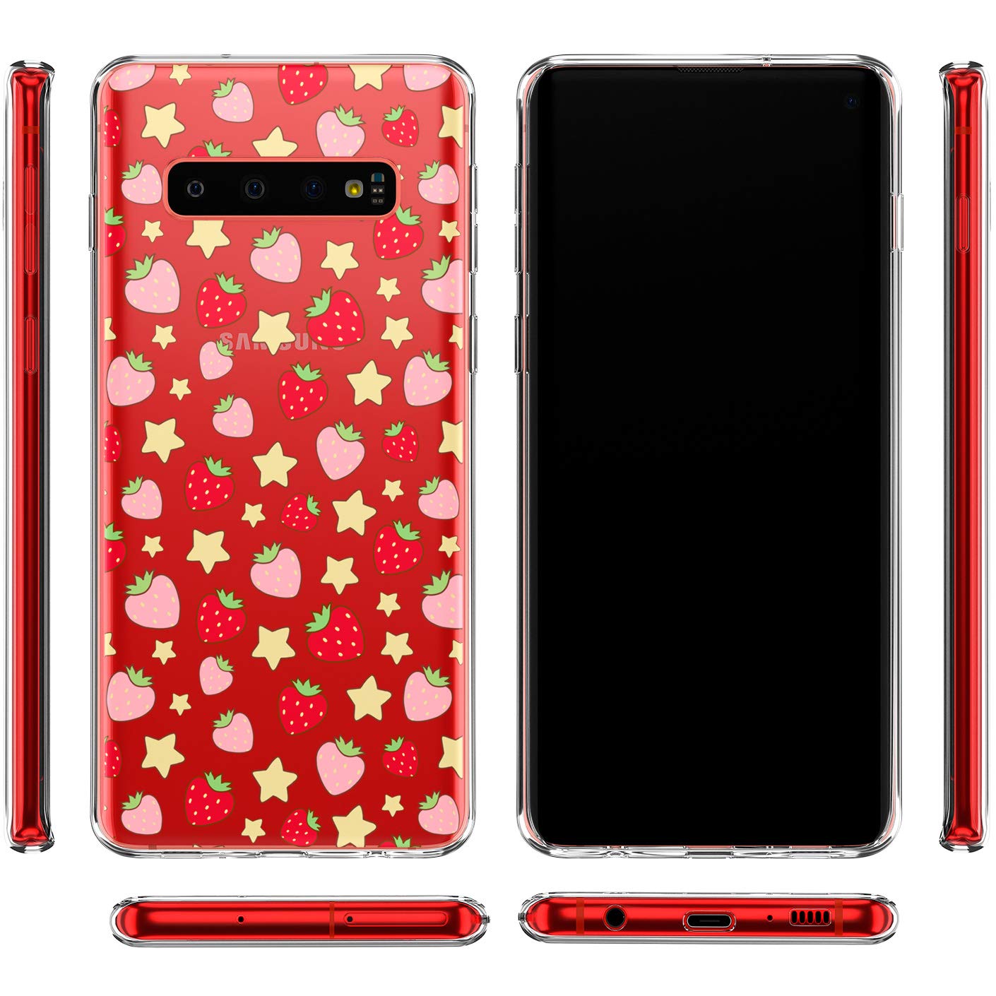 TPU Phone Case Compatible with Samsung A72 A71 5G A70 A51 A50 A32 A21 A11 A12 A13 A14 A01 Cute Stars Berry Shockproof Girly Cover Clear Flexible Protective Soft Kawaii Strawberries Silicone