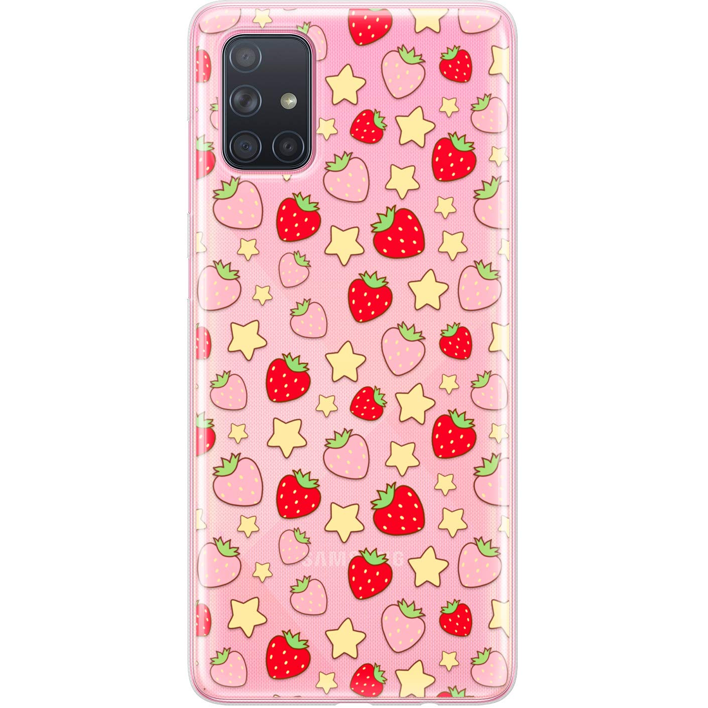 TPU Phone Case Compatible with Samsung A72 A71 5G A70 A51 A50 A32 A21 A11 A12 A13 A14 A01 Cute Stars Berry Shockproof Girly Cover Clear Flexible Protective Soft Kawaii Strawberries Silicone