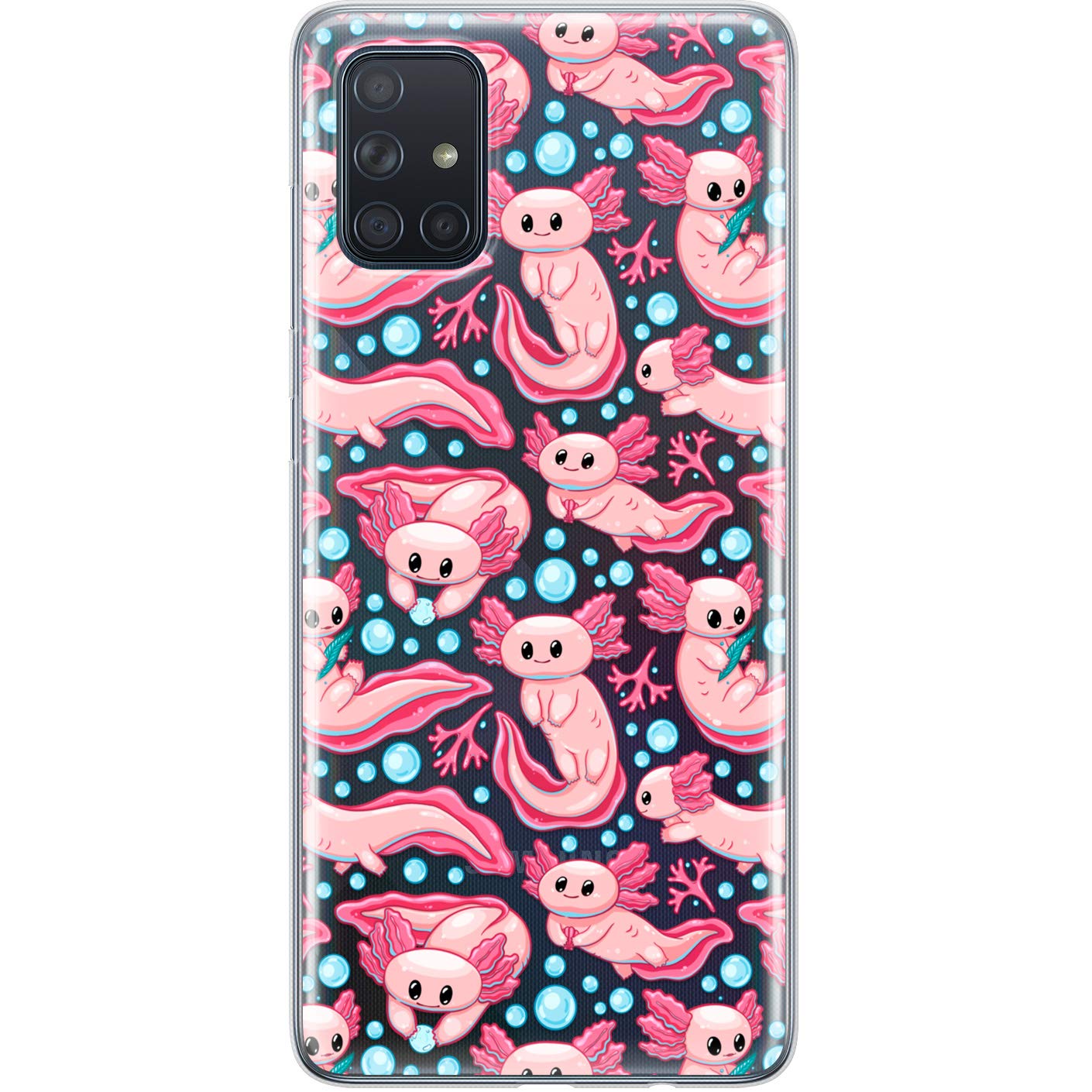 TPU Phone Case Compatible with Samsung A72 A71 5G A70 A51 A50 A32 A21 A11 A12 A13 A14 A01 Ocean Axolotl Cute Soft Salamander Lightweight Lizard Clear Flexible Pink Silicone Sea Shockproof Cover