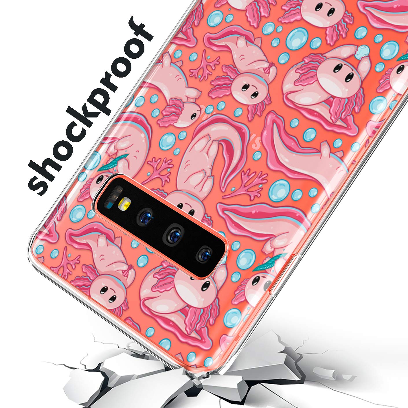 TPU Phone Case Compatible with Samsung A72 A71 5G A70 A51 A50 A32 A21 A11 A12 A13 A14 A01 Ocean Axolotl Cute Soft Salamander Lightweight Lizard Clear Flexible Pink Silicone Sea Shockproof Cover