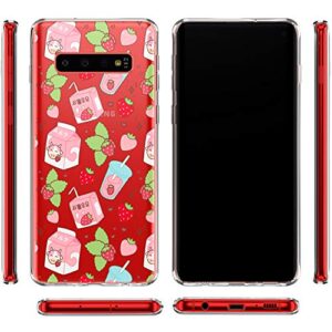 Generic, Slim TPU Phone Case Compatible with Samsung Galaxy A72 A71 5G A70 A51 A32 A21 A11 A12 A01 Cover Kawaii Strawberry Milk Clear Flexible Durable Shockproof Korean Summer Soft Pink Cute