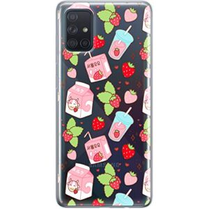 Generic, Slim TPU Phone Case Compatible with Samsung Galaxy A72 A71 5G A70 A51 A32 A21 A11 A12 A01 Cover Kawaii Strawberry Milk Clear Flexible Durable Shockproof Korean Summer Soft Pink Cute