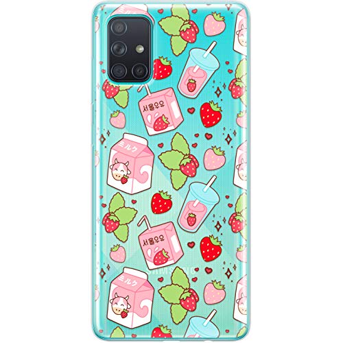 Generic, Slim TPU Phone Case Compatible with Samsung Galaxy A72 A71 5G A70 A51 A32 A21 A11 A12 A01 Cover Kawaii Strawberry Milk Clear Flexible Durable Shockproof Korean Summer Soft Pink Cute