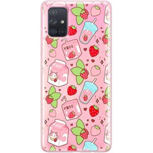 Generic, Slim TPU Phone Case Compatible with Samsung Galaxy A72 A71 5G A70 A51 A32 A21 A11 A12 A01 Cover Kawaii Strawberry Milk Clear Flexible Durable Shockproof Korean Summer Soft Pink Cute