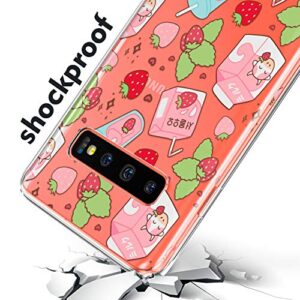 Generic, Slim TPU Phone Case Compatible with Samsung Galaxy A72 A71 5G A70 A51 A32 A21 A11 A12 A01 Cover Kawaii Strawberry Milk Clear Flexible Durable Shockproof Korean Summer Soft Pink Cute