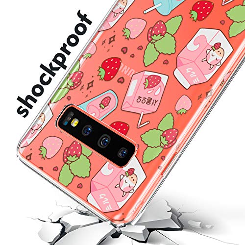 Generic, Slim TPU Phone Case Compatible with Samsung Galaxy A72 A71 5G A70 A51 A32 A21 A11 A12 A01 Cover Kawaii Strawberry Milk Clear Flexible Durable Shockproof Korean Summer Soft Pink Cute