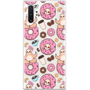 slim tpu phone case compatible with samsung galaxy a72 a71 5g a70 a51 a32 a21 a11 a12 a01 flexible yoga clear cover sloth pink donut animal cute silicone kawaii durable coffee soft, sloth donut