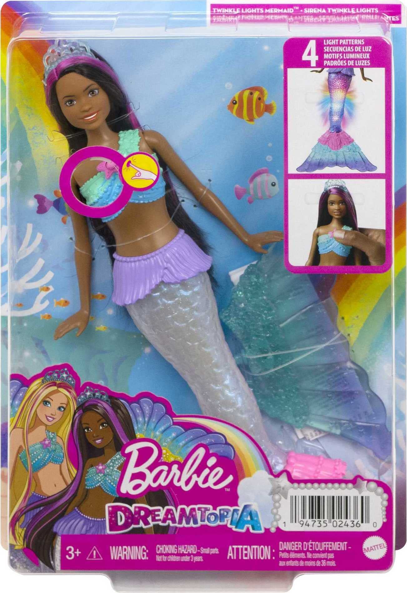 Barbie Dreamtopia Doll, Mermaid Toy with Water-Activated Light-Up Tail, Purple-Streaked Hair & 4 Colorful Light Shows