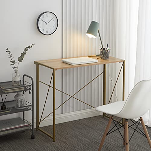 Urban Lifestyle Foldable Computer Desk, Wood/Gold