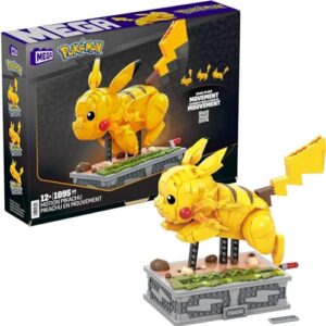 mega pokémon building toys set motion pikachu with 1092 pieces and running movement, for adult collectors