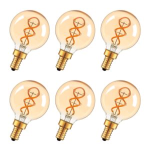 e12 décor globe g16.5 candelabra light bulb 4w dimmable , 40 watts equivalent, amber glass 2200k 300lm, edison replacement globe bulb for sputnik chandelier,vanity ,and ceiling fan light bulbs 6 pack