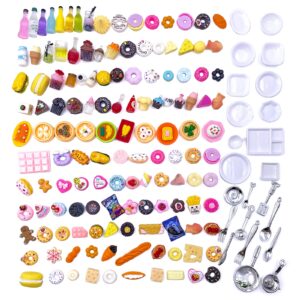 hklmro 150pcs miniature food drink bottles adults dollhouse soda pop cans pretend play kitchen cooking game party accessories toys hamburger cake ice cream pizza bread tableware doll house landscape