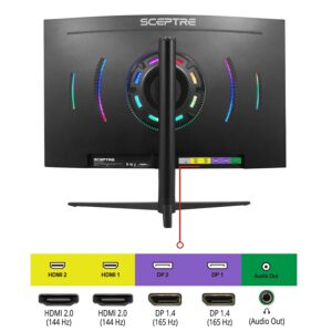 Sceptre 32 inch Curved 2K Gaming Monitor QHD 2560 x 1440 up to 165Hz 144Hz 1ms HDR400 400 Lux AMD FreeSync Premium, Height Adjustable DisplayPort HDMI Build-in Speakers Machine Black (C325B-QWD168)