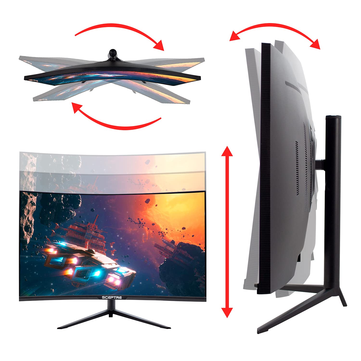 Sceptre 32 inch Curved 2K Gaming Monitor QHD 2560 x 1440 up to 165Hz 144Hz 1ms HDR400 400 Lux AMD FreeSync Premium, Height Adjustable DisplayPort HDMI Build-in Speakers Machine Black (C325B-QWD168)