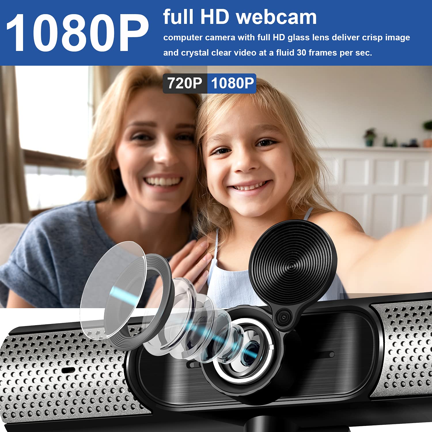 WFFOIFL Webcam with Microphone and Speaker, 1080P Web Camera for Desktop Computer Laptop, USB Plug and Play, Pro Streaming Webcam for Recording, Calling, Conferencing, Gaming, Not Include Tripod