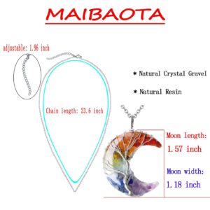 MAIBAOTA 7 Chakra Healing Crystal Necklace Tree Life Crescent Moon Phase Stone Pendant Necklaces Natural Reiki Spiritual Quartz Gemstone Mothers Day Gifts for Mom Hippie Witch Jewelry Gifts for Women