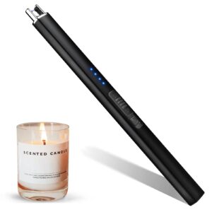 carlwin electric lighter, rechargeable candle lighter, usb lighter with safe button, birthday candles sparklers, no fuel needed, perfect for grill kitchen bbq camping (black)