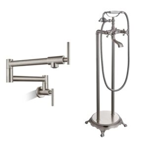 cinwiny pot filler wall mount kitchen restaurant sink faucet stainless steel floor mounted bathtub with brushed nickel freestanding faucet tub filler with handheld shower spray