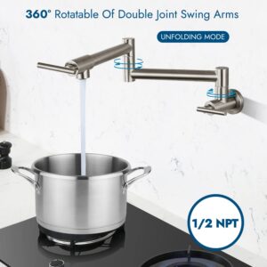 Cinwiny Pot Filler Wall Mount Kitchen Restaurant Sink Faucet Stainless Steel Floor Mounted Bathtub with Brushed Nickel Freestanding Faucet Tub Filler With Handheld Shower Spray