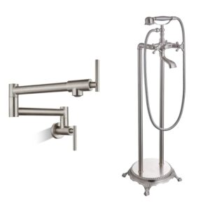 cinwiny pot filler wall mount kitchen restaurant sink faucet stainless steel stretchable commercial with brushed nickel free standing bathtub faucet floor mount tub filler double cross knobs