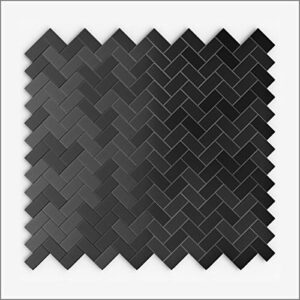 speedtiles caltrop trendy herringbone metal tiles for kitchen backsplash, fireplace, interior wall - 3x faster peel & stick installation with no mortar, no grout - black stainless steel - sample