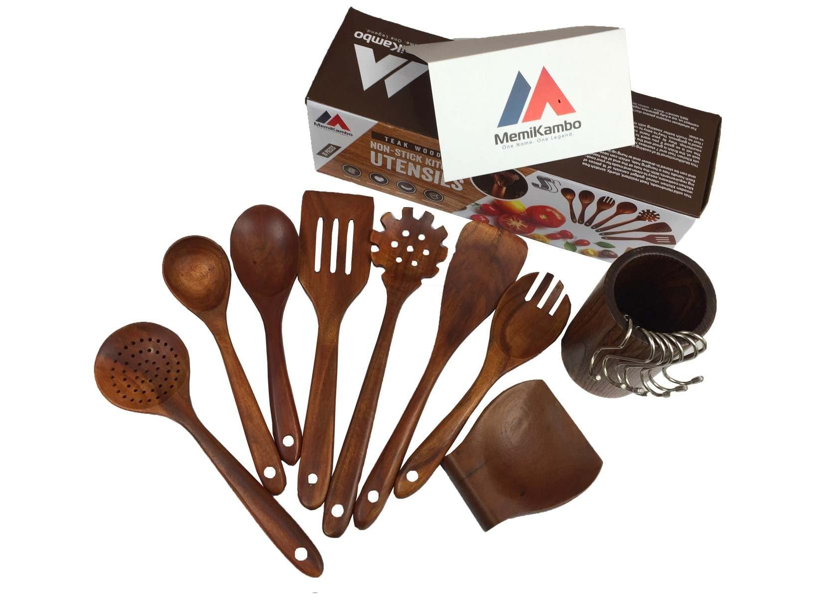 MEMIKAMBO Wooden Kitchen Cooking Utensils, Nonstick Kitchen Utensil Set, wooden utensils for cooking,Wooden Spoons Cooking Utensil Set Non Scratch Natural Teak Wooden Utensils for Cooking(16 PIECES)