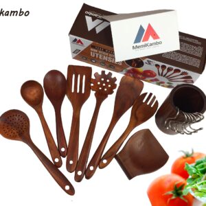 MEMIKAMBO Wooden Kitchen Cooking Utensils, Nonstick Kitchen Utensil Set, wooden utensils for cooking,Wooden Spoons Cooking Utensil Set Non Scratch Natural Teak Wooden Utensils for Cooking(16 PIECES)