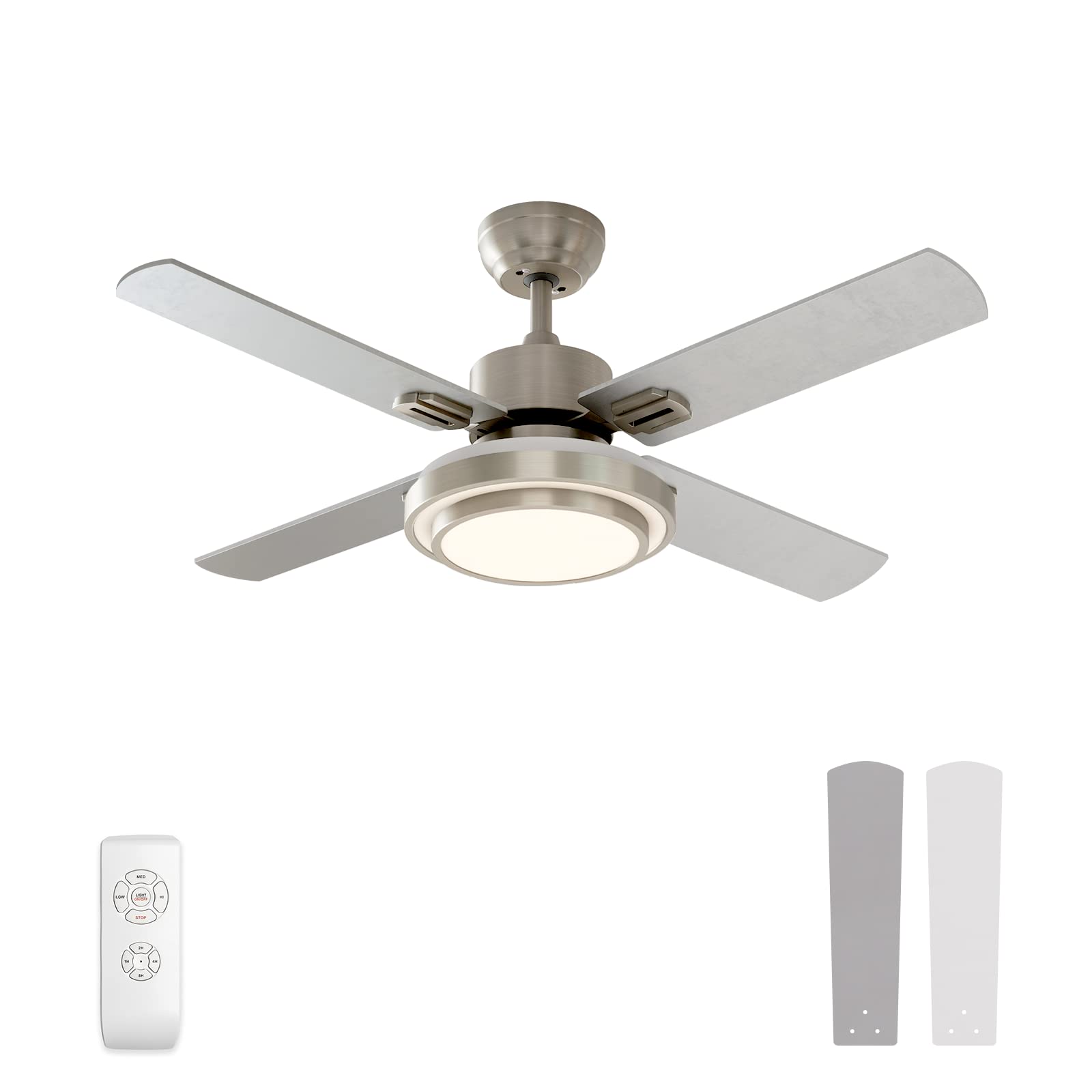 warmiplanet Ceiling Fan with Lights Remote Control, 44 Inch, Brushed Nickel Motor (4-Blades)