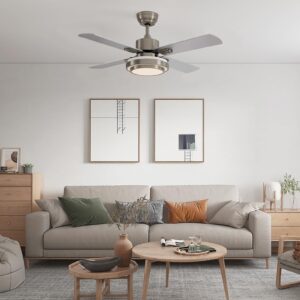 warmiplanet Ceiling Fan with Lights Remote Control, 44 Inch, Brushed Nickel Motor (4-Blades)