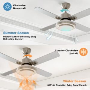 warmiplanet Ceiling Fan with Lights Remote Control, 44 Inch, Brushed Nickel Motor (4-Blades)