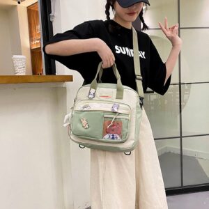 Treonca Kawaii Backpack with Kawaii Pin and Accessories Girl Cute Shoulder Tote Bag Laptop Schoolbag for Students Backpack for School (Green with pendant)