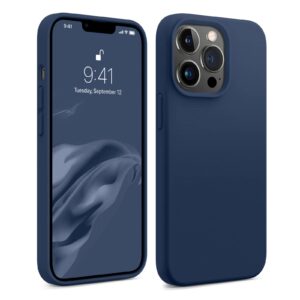 aotesier compatible with iphone 13 pro max 6.7 inch, silky touch premium soft liquid silicone rubber anti-fingerprint full-body protective flexible bumper case, navy blue