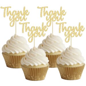 gyufise 36pcs gold glitter thank you cupcake toppers thank you cupcake picks for birthday anniversary thanksgiving day wedding bridal party decoration supplies