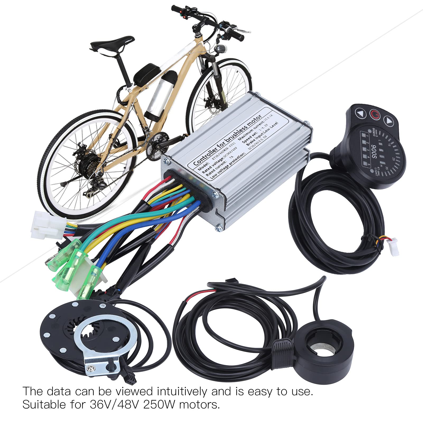 Bnineteenteam Electric Controller Kit, E-Bike 36V / 48V 250W Motors Brushless 7A Controller with ‑900S LED Panel Kit for DIY Electric Electric Modification Accessories