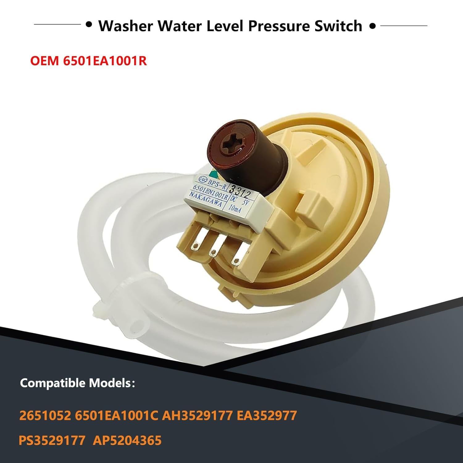 OEM 6501EA1001R Washer Water Level Pressure Switch LG Washer Water Pressure Switch 6501EA1001 AP5204365 PS3529177 (6501EA1001R)