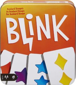 mattel games blink card game for family night, world's fastest card game, easy for kids in a collectible storage tin