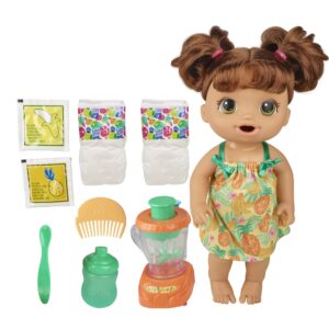 baby alive magical mixer baby doll tropical treat with blender accessories, drinks, wets, eats, brown hair toy for kids ages 3 and up