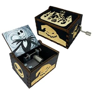 hand crank music box the nightmare before christmas laser engraved wood musical box jack skellington gift for christmas,birthday,valentine's day,mother's day,play this is halloween(image4)