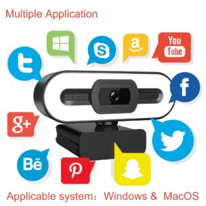 Goaic 1080p HD Webcam with Adjustable Ring Light Wide Angle Camera USB 2.0 Plug and Play Computer Web Camera, for Video Streaming, Conference, Game,Study