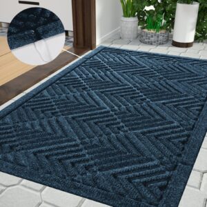 yimobra door mat outdoor entrance with water freeing port, heavy duty sturdy non slip front doormat outdoor indoor for home entranway, patio entrance mat, natural rubber backing, 29.5 x 17 inch, blue