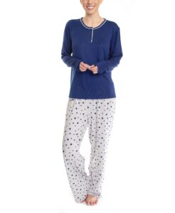 hanes women's dreamscape longsleeve top and pajama bottom butter knit sleep and lounge set, blue/star, small