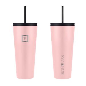 IRON °FLASK Classic Tumbler 2.0-2 Lids (Straw/Flip), Vacuum Insulated Stainless Steel Water Bottle, Double Walled, Drinking cup, Thermo Travel Mug - Rose, 32 Oz