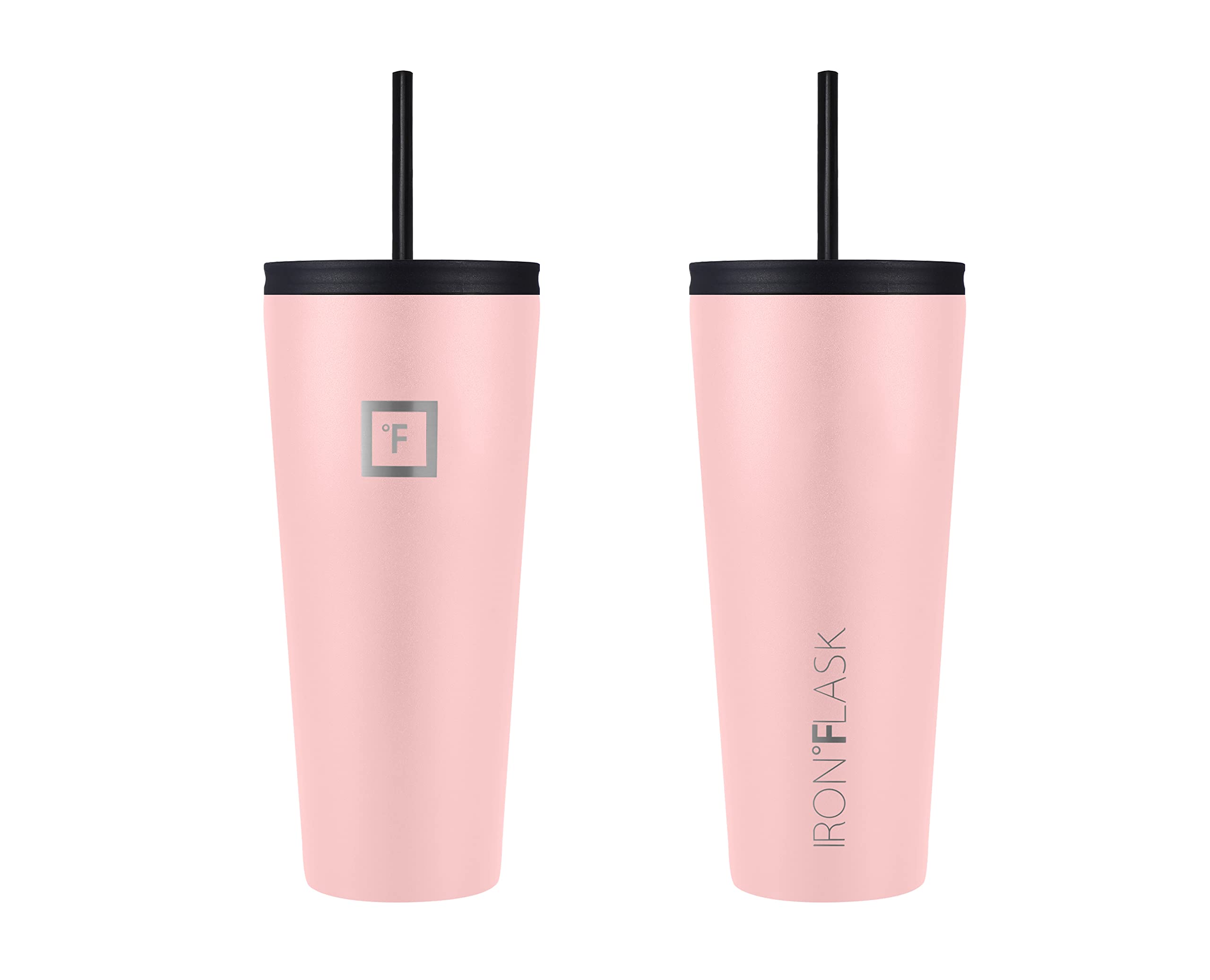 IRON °FLASK Classic Tumbler 2.0-2 Lids (Straw/Flip), Vacuum Insulated Stainless Steel Water Bottle, Double Walled, Drinking cup, Thermo Travel Mug - Rose, 32 Oz