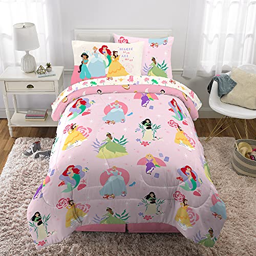 Franco Kids Bedding Super Soft Comforter and Sheet Set with Sham, 5 Piece Twin Size, Disney Princess